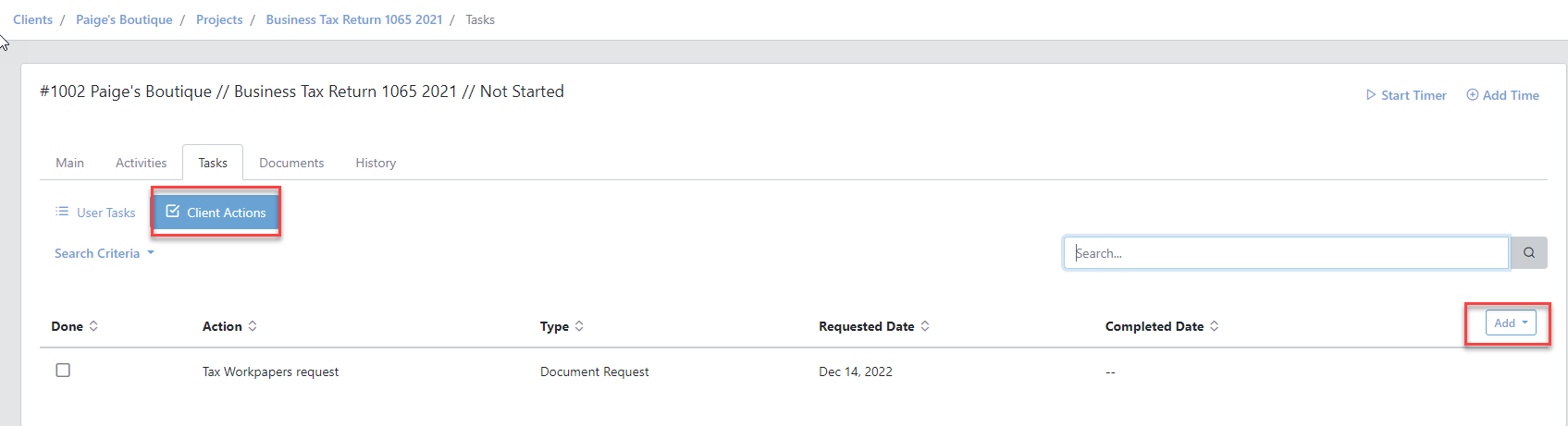 Client - Task Tab - Client Actions – Firm360