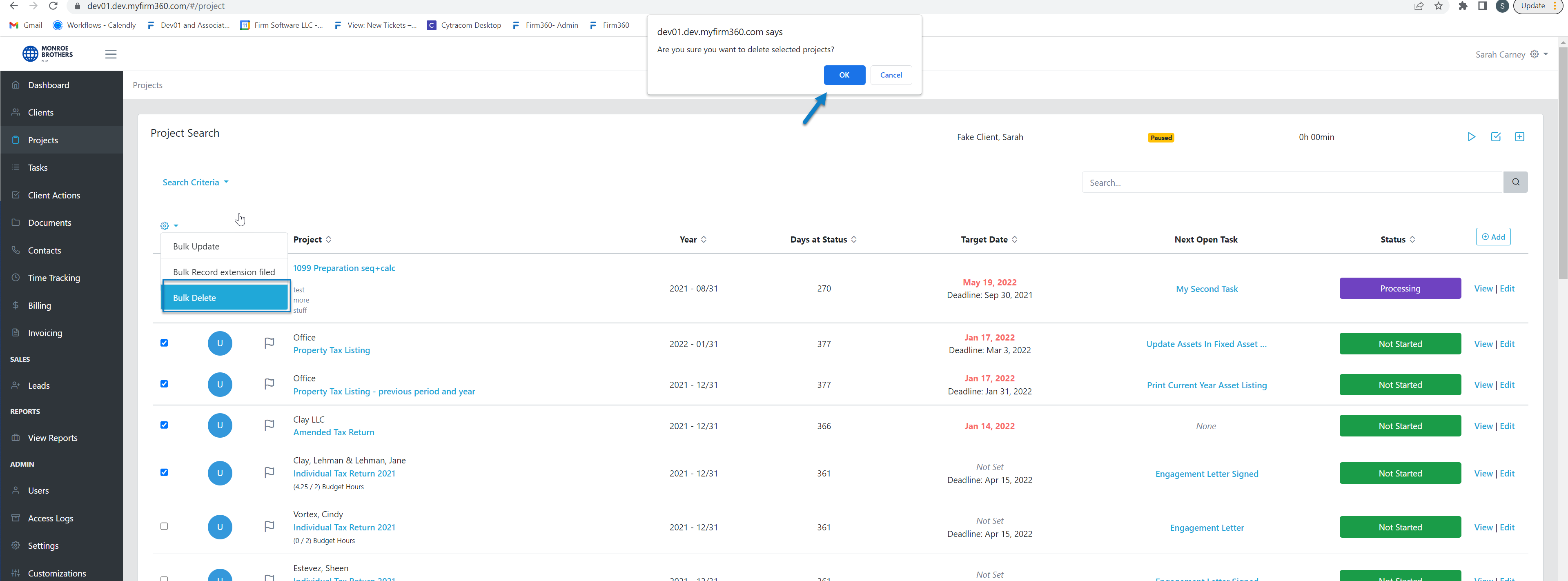 Bulk Update Projects Status, Assignee, Target Due Date and Bulk Delete Projects – Firm360