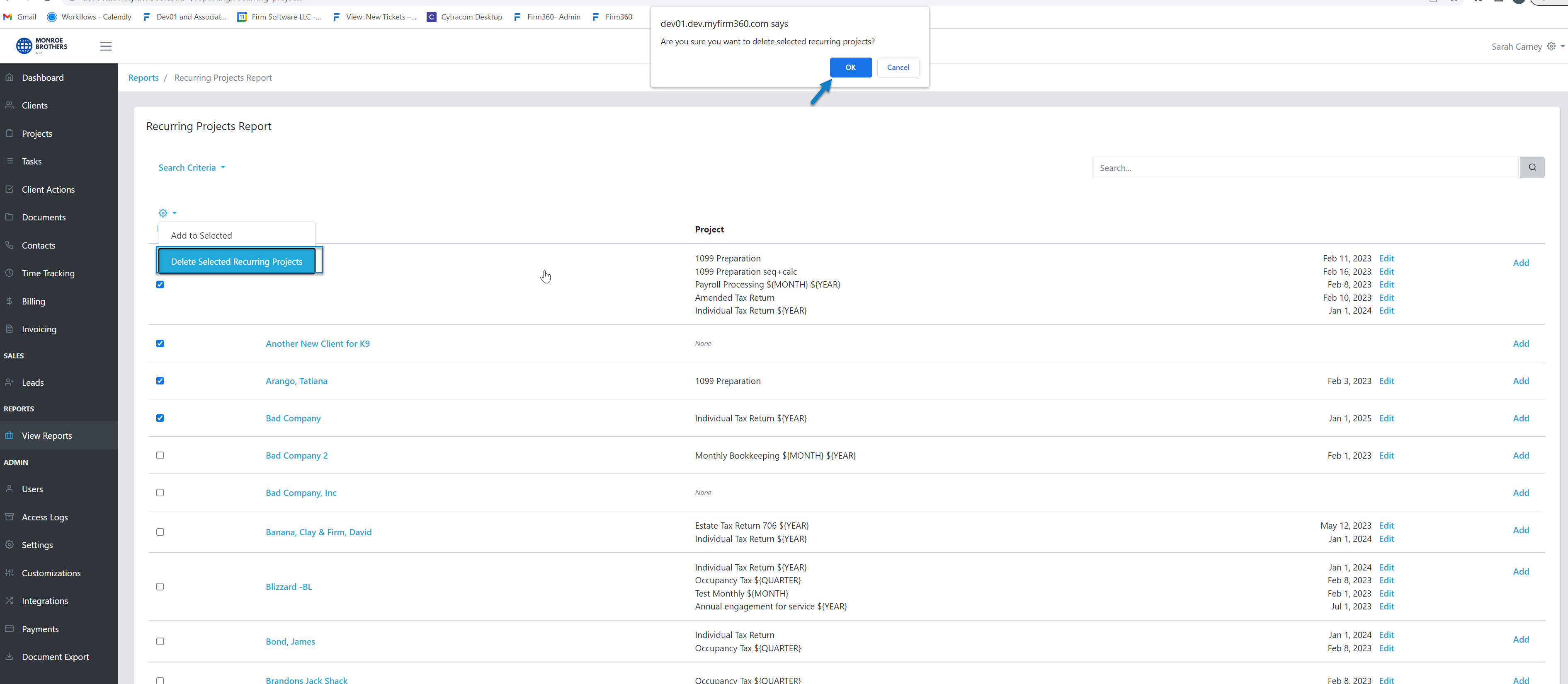 Recurring Projects - Bulk Delete and Edit – Firm360