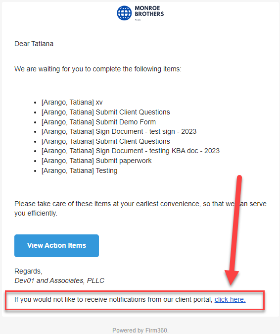 Unsubscribe From Client Portal Notifications (Client Side) – Firm360