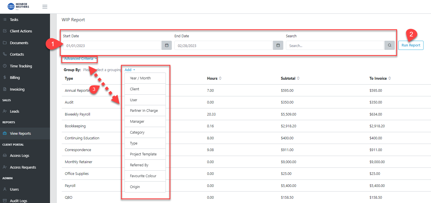 Billing - WIP Report – Firm360