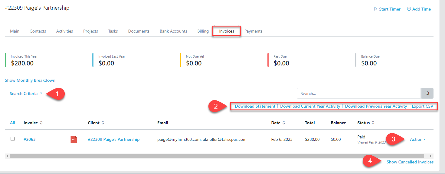 Client - Invoice Tab – Firm360