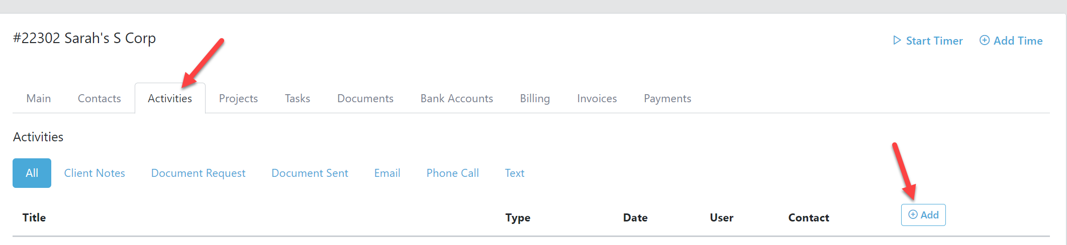 Client - Activities Tab – Firm360