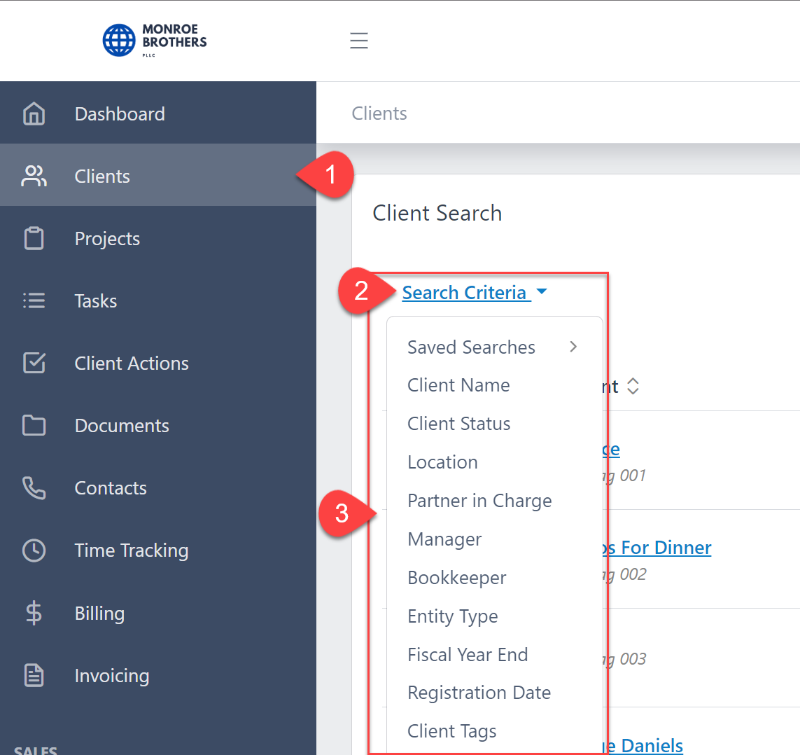 Client Search Criteria - Default View – Firm360