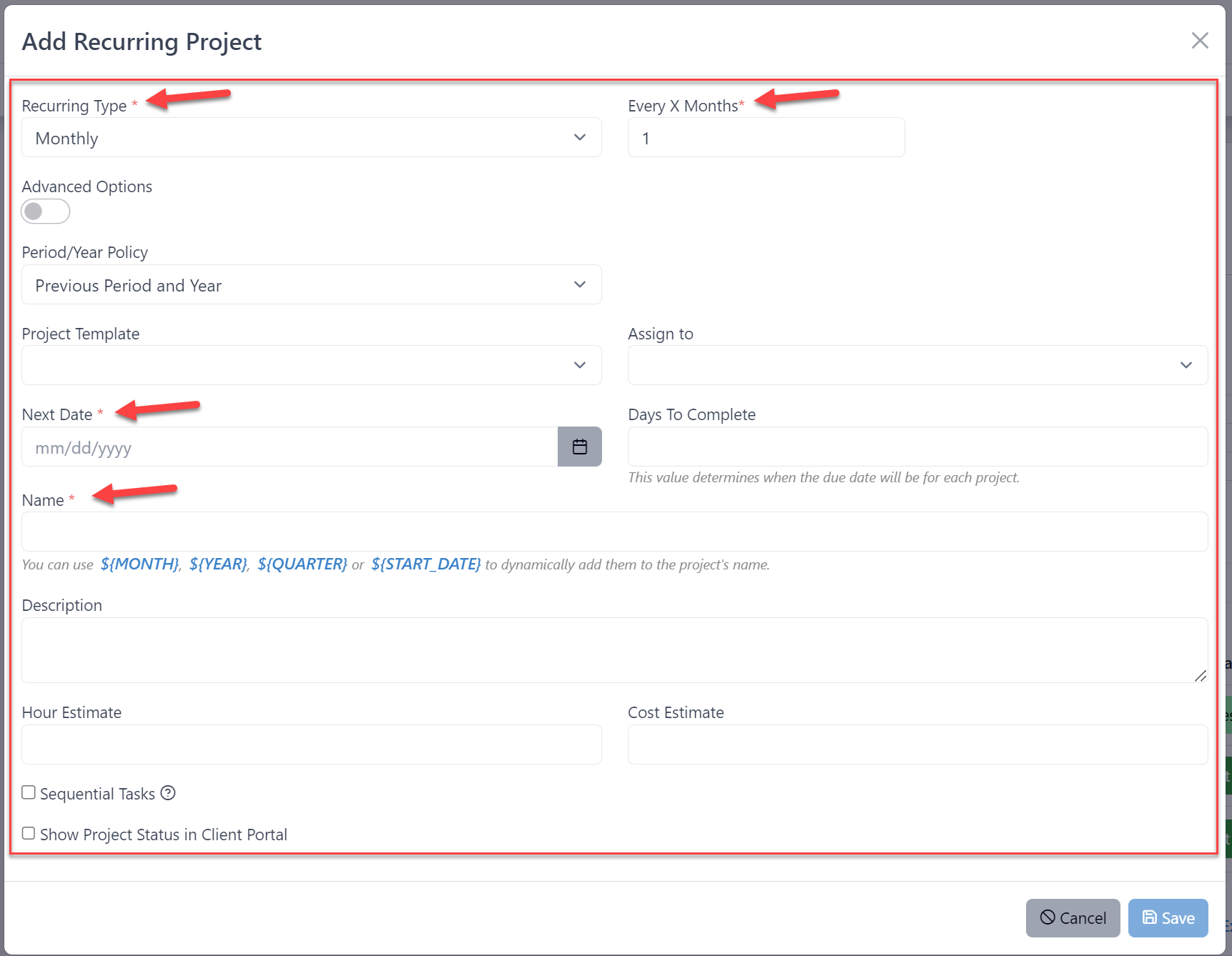 Setup Recurring Project - General – Firm360