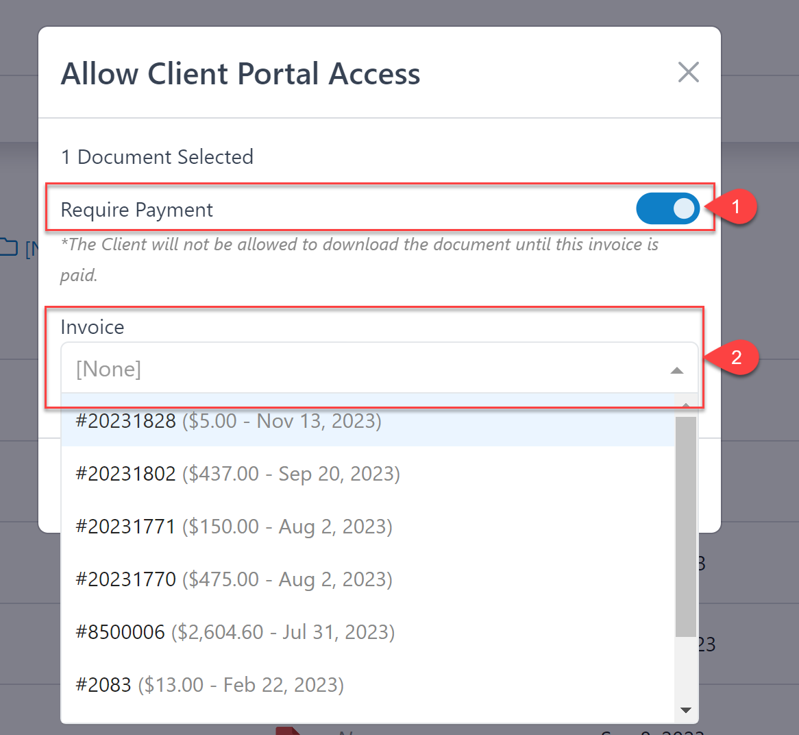 Documents- Restrict Document Access Until Invoice is Paid – Firm360