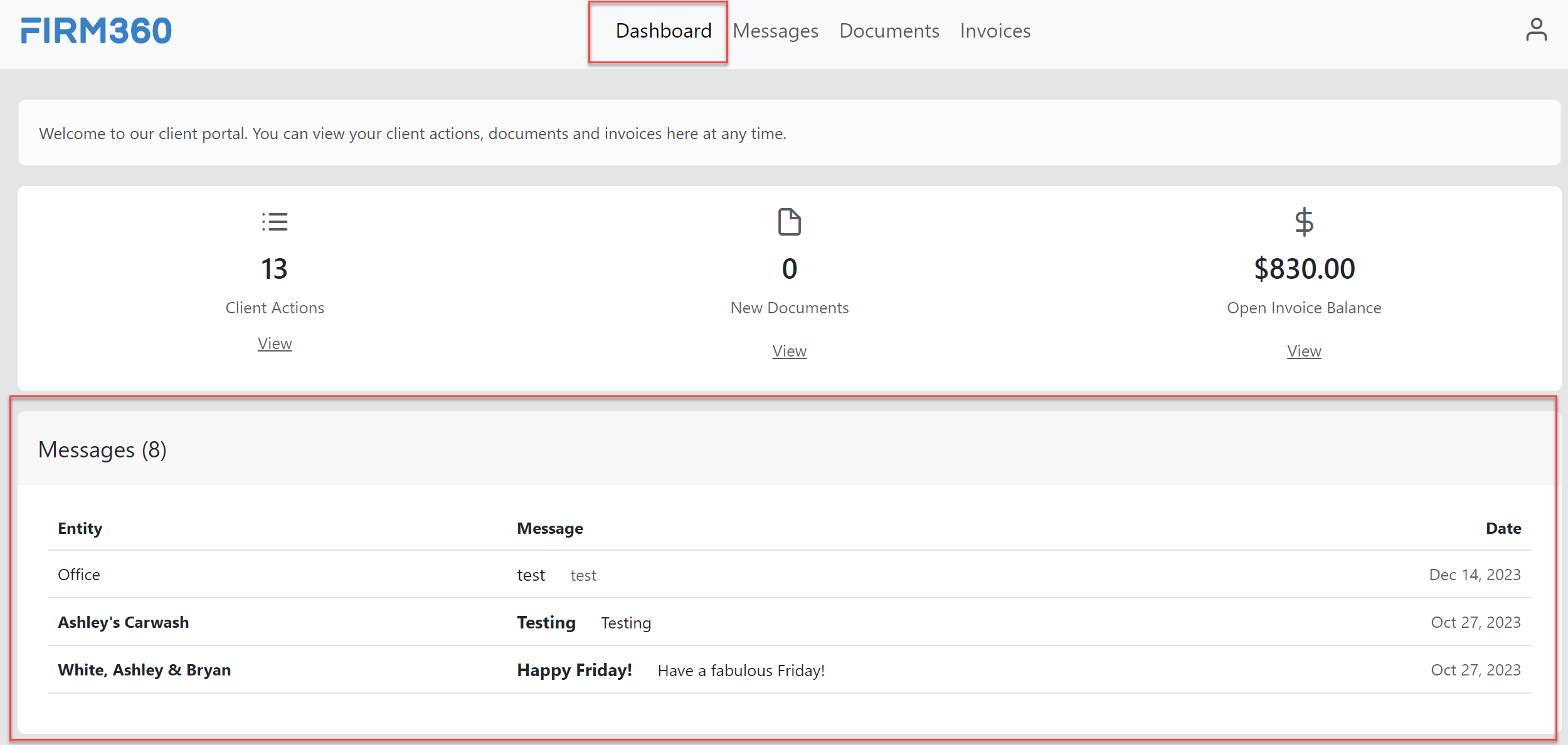 Client Portal Messaging – Firm360