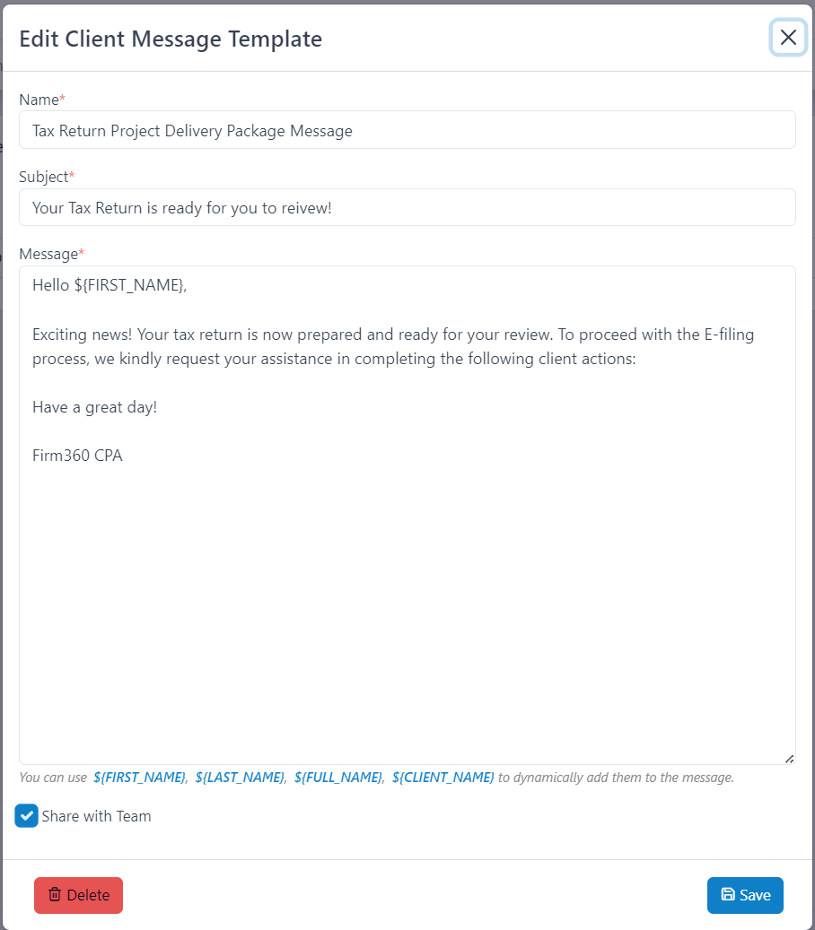Project Delivery Package – Firm360