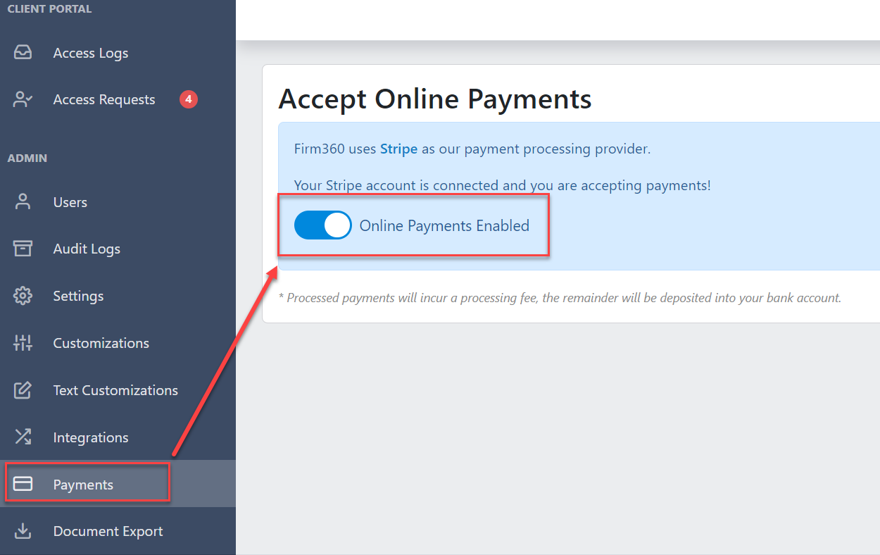 Admin - Payment Method Options – Firm360