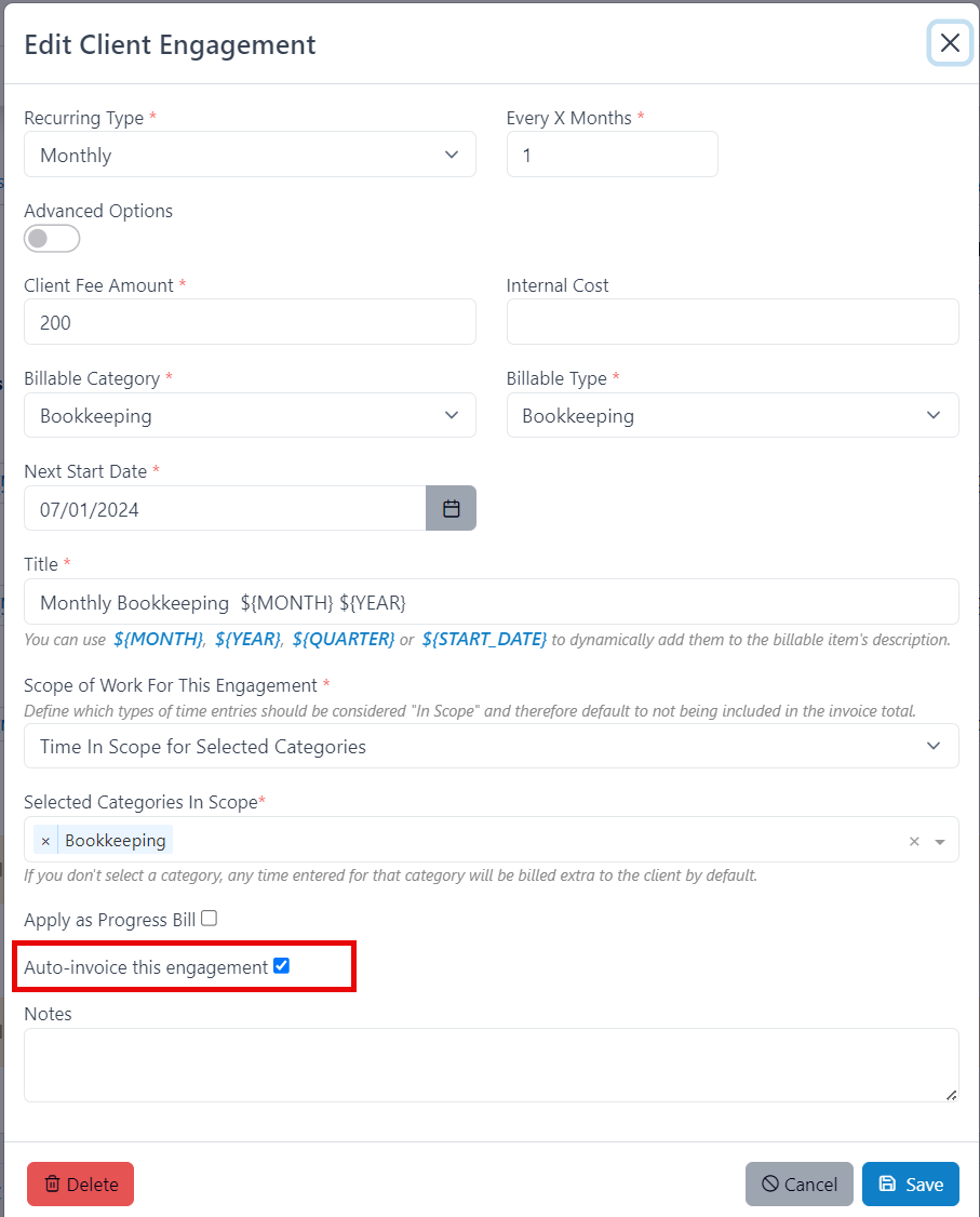 Client Engagement Setup Recurring Fixed Fees – Firm360