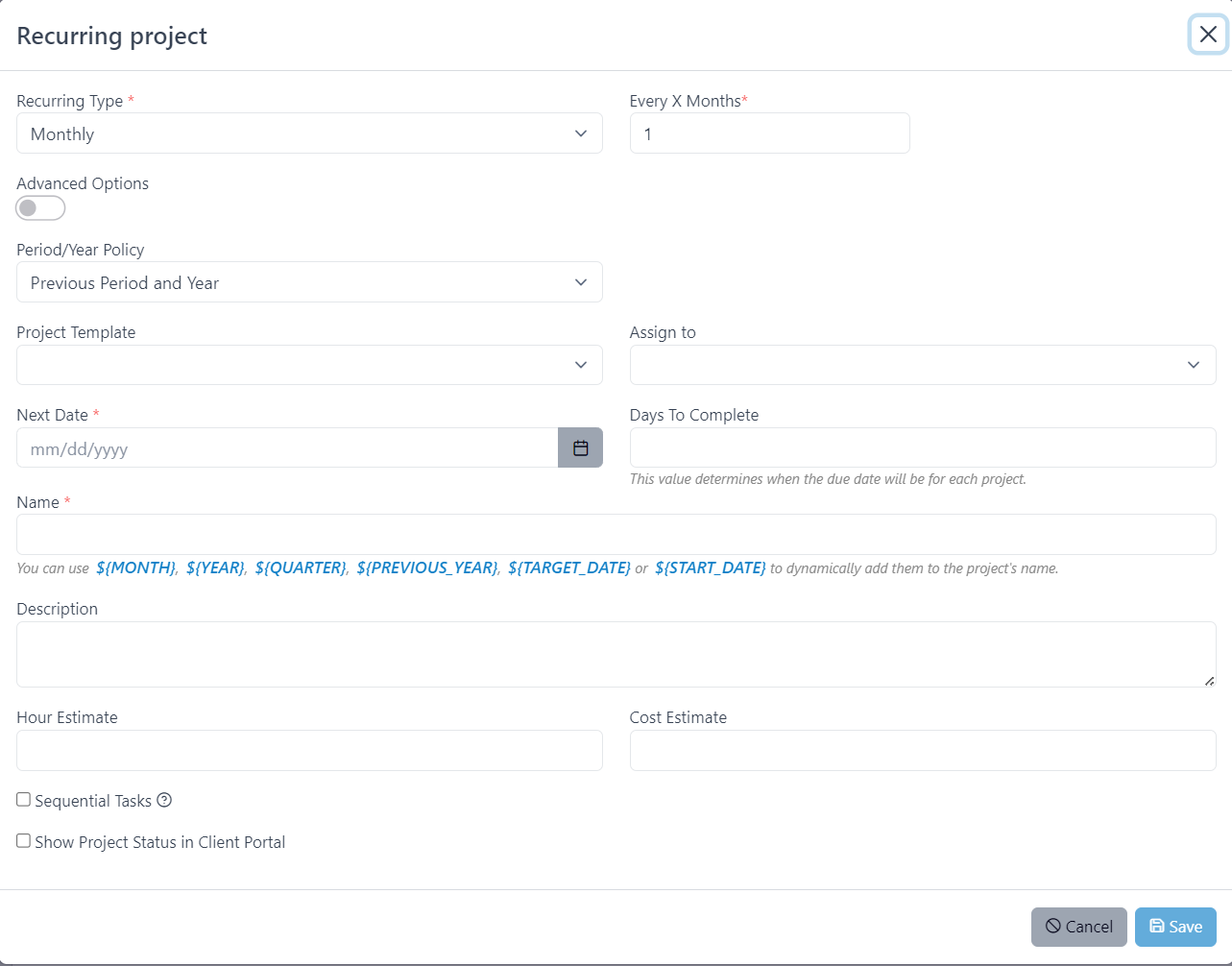 Setup Recurring Projects - in Bulk – Firm360