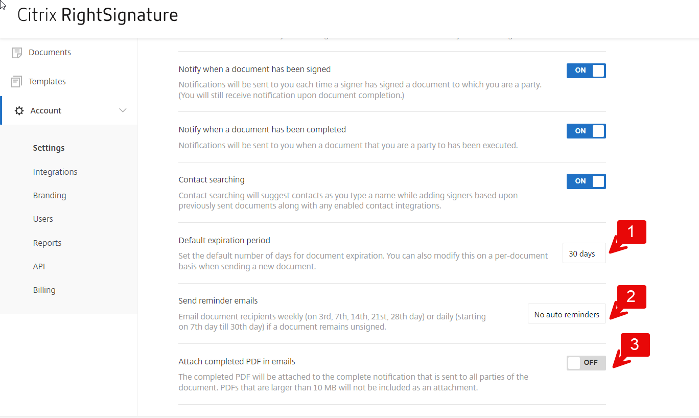RightSignature Settings – Firm360