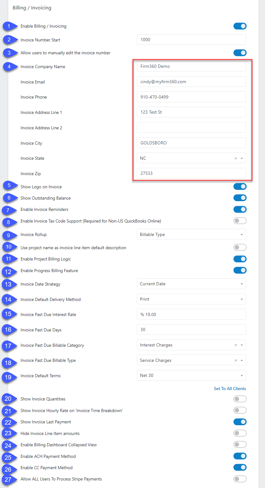 Admin Settings - Billing/Invoicing – Firm360