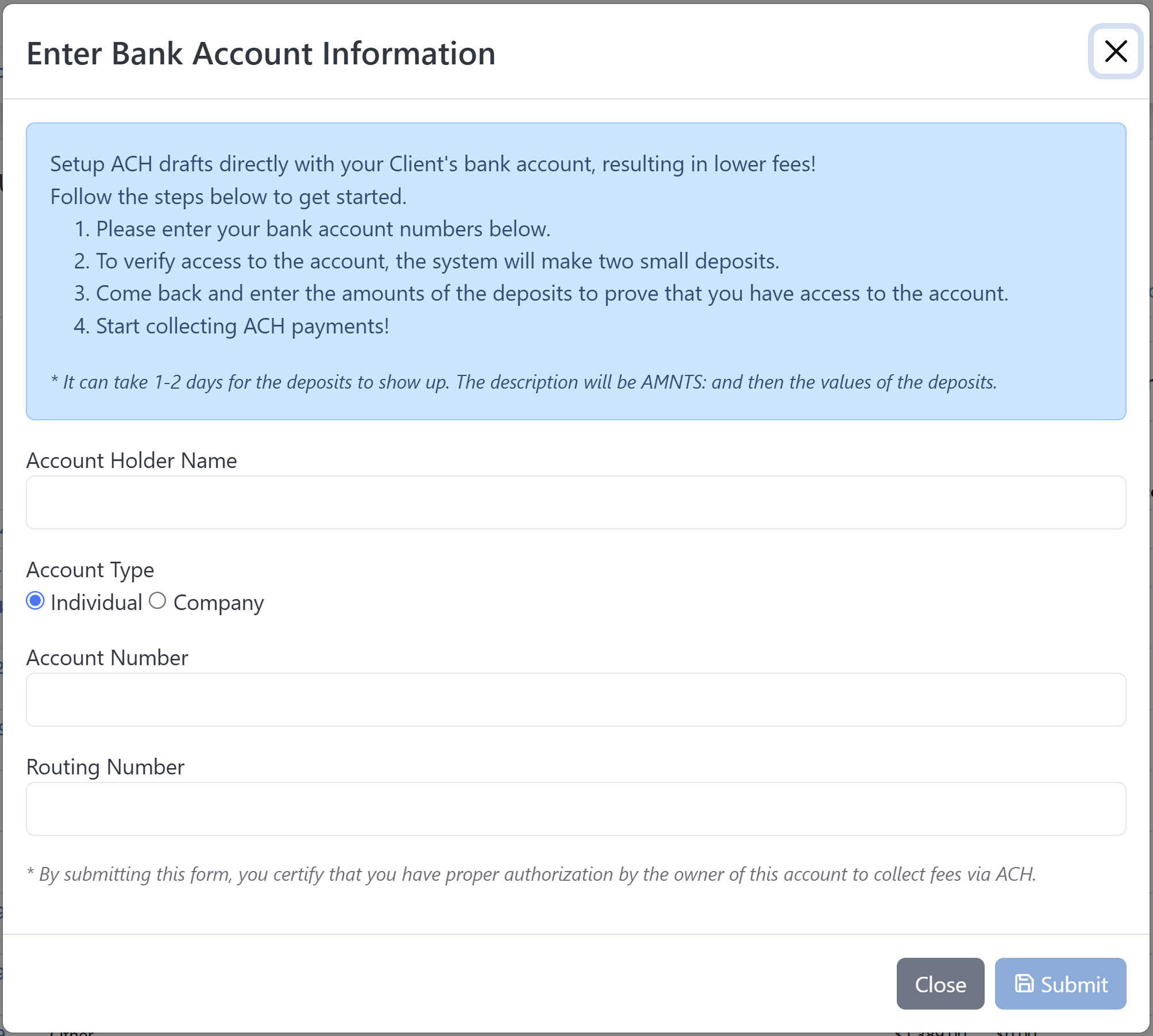 Setup ACH Payments – Firm360