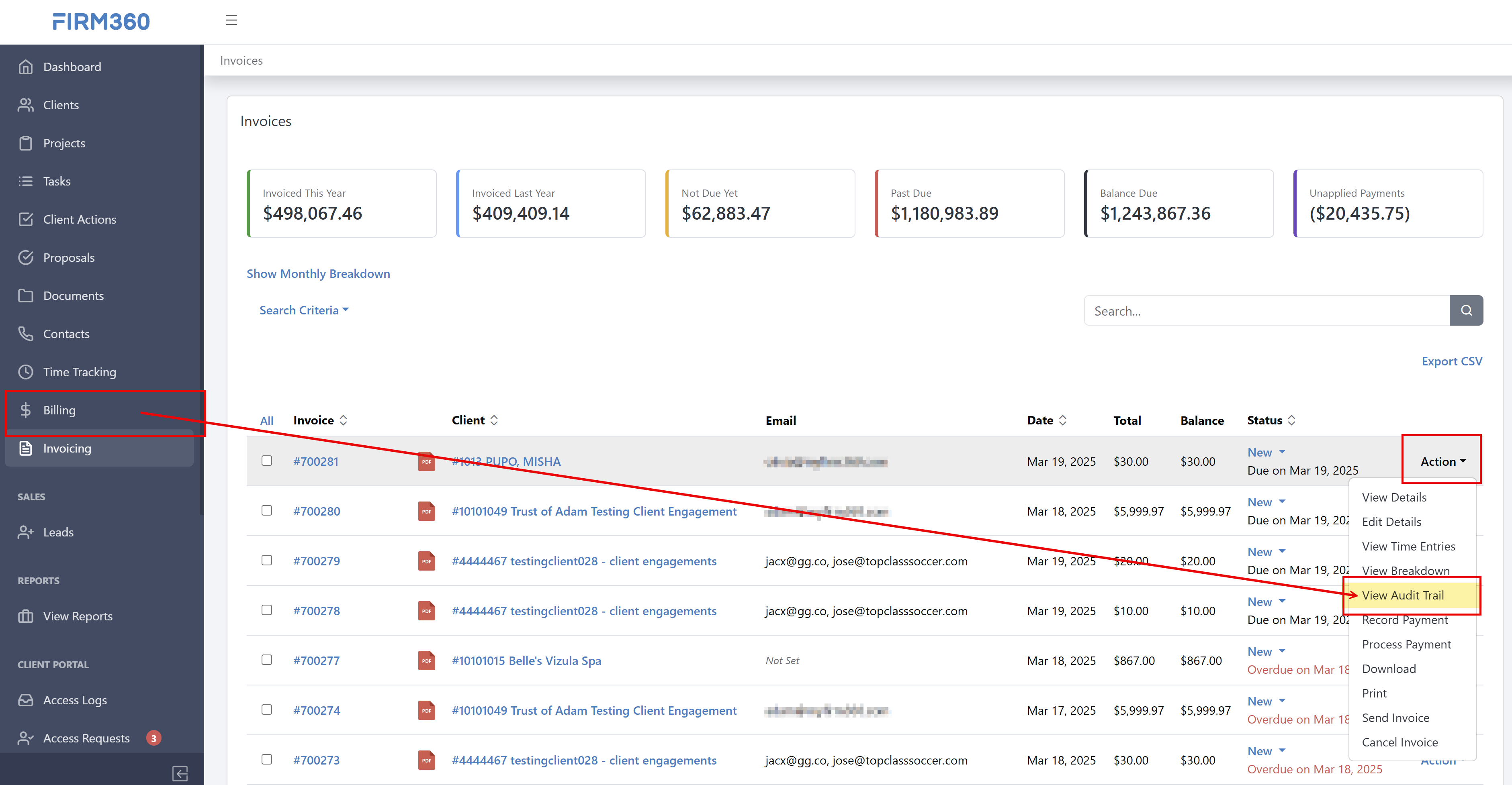 Invoices - View Audit Trail – Firm360