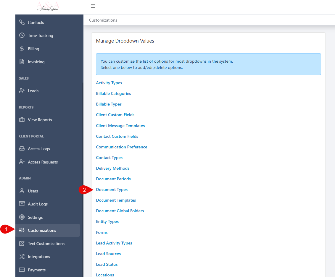 Customizations - Document Types – Firm360