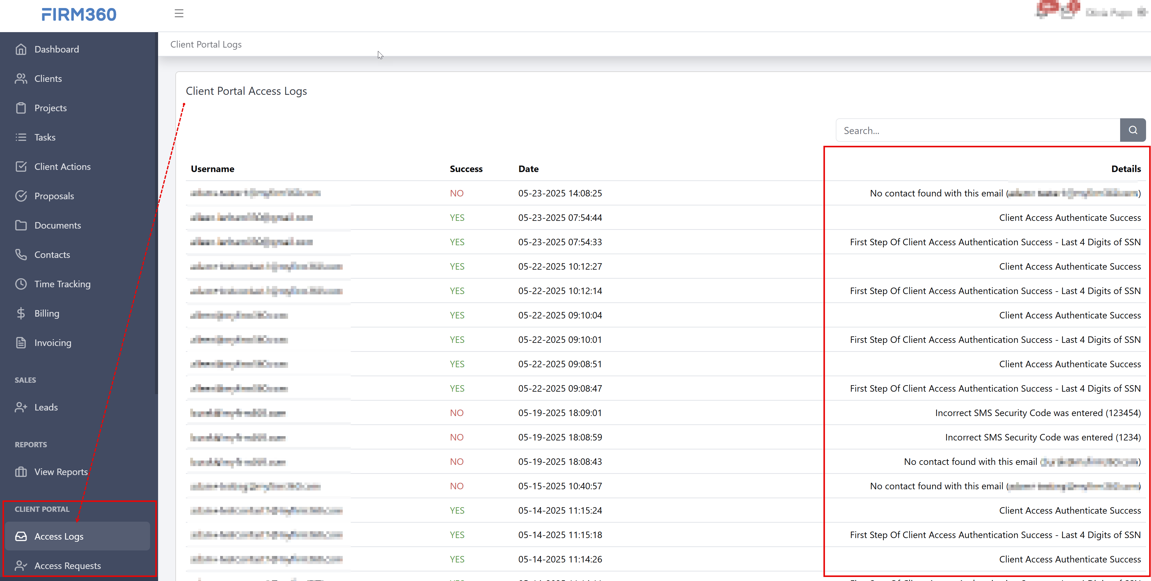 Client Portal - Access Logs – Firm360