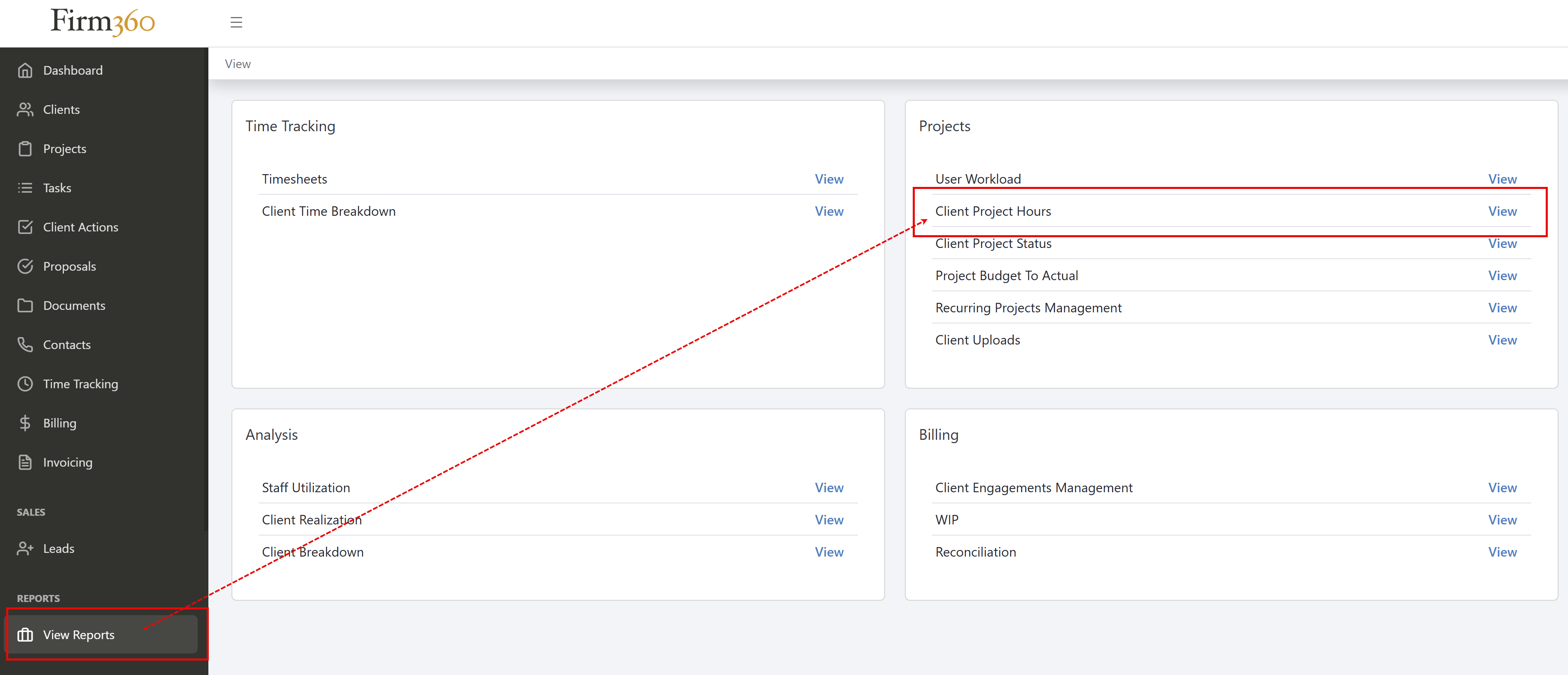 Projects - Client Project Hours Report – Firm360