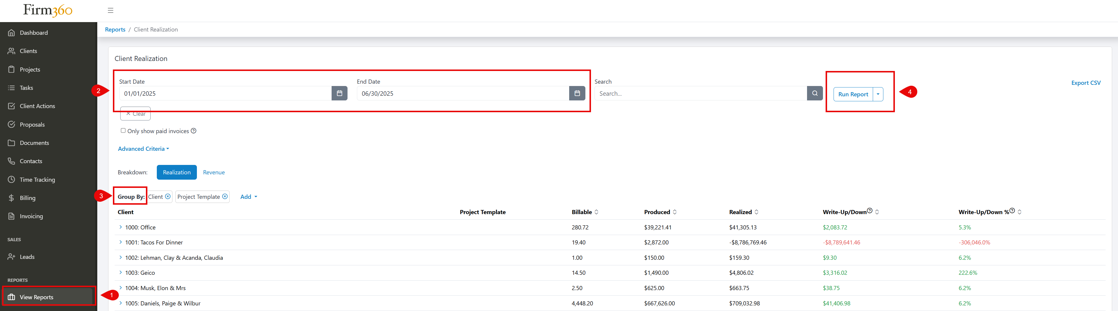 Analysis - Client Realization Report – Firm360