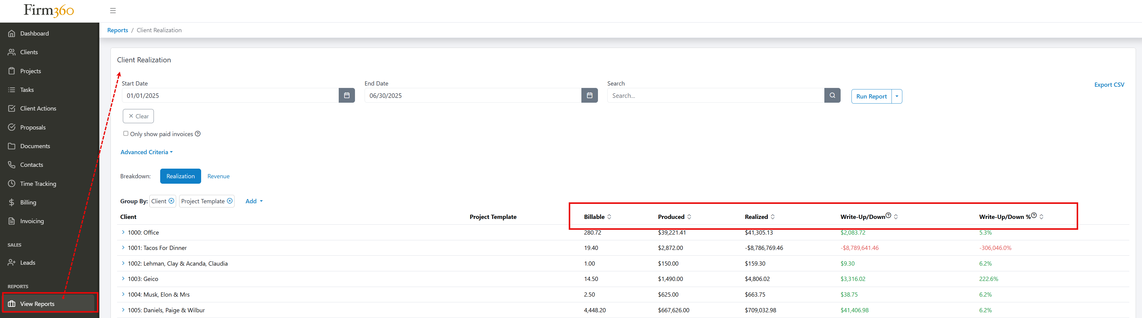 Analysis - Client Realization Report – Firm360