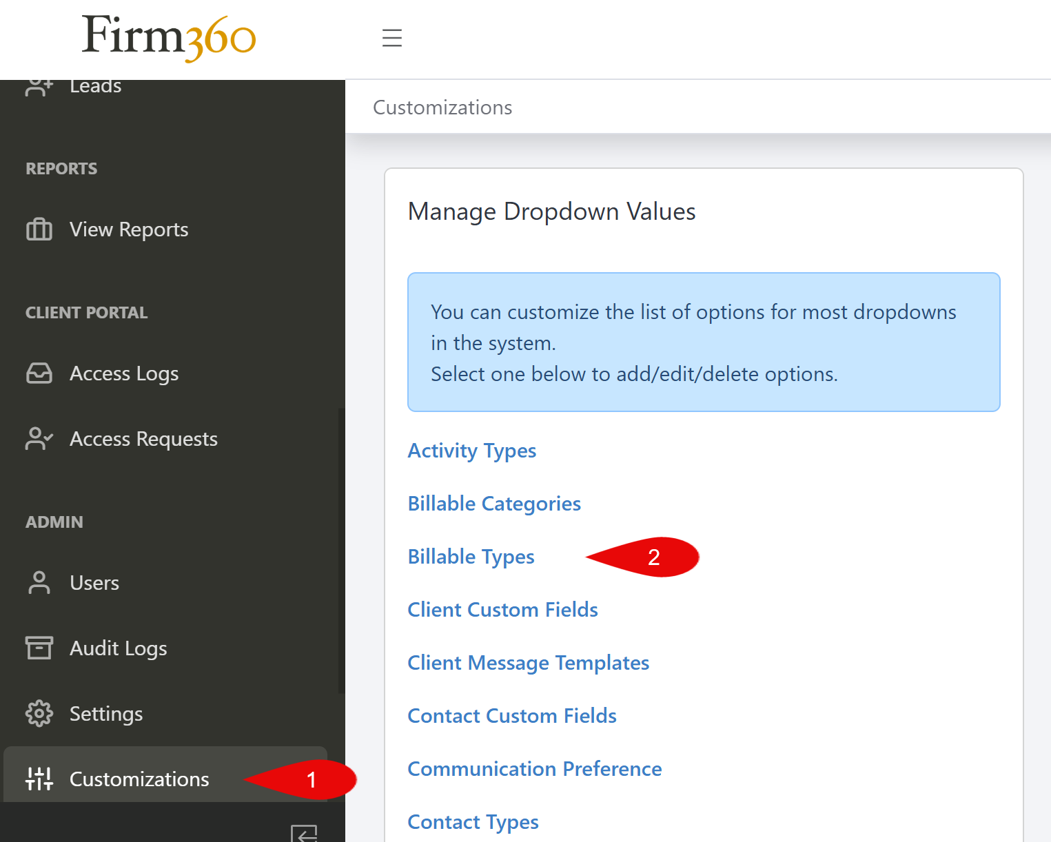Customizations - Billable Types – Firm360