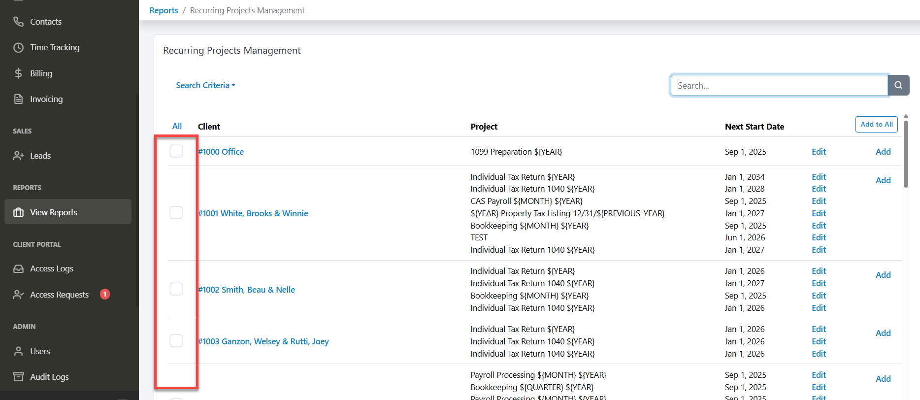 Setup Recurring Projects - in Bulk – Firm360