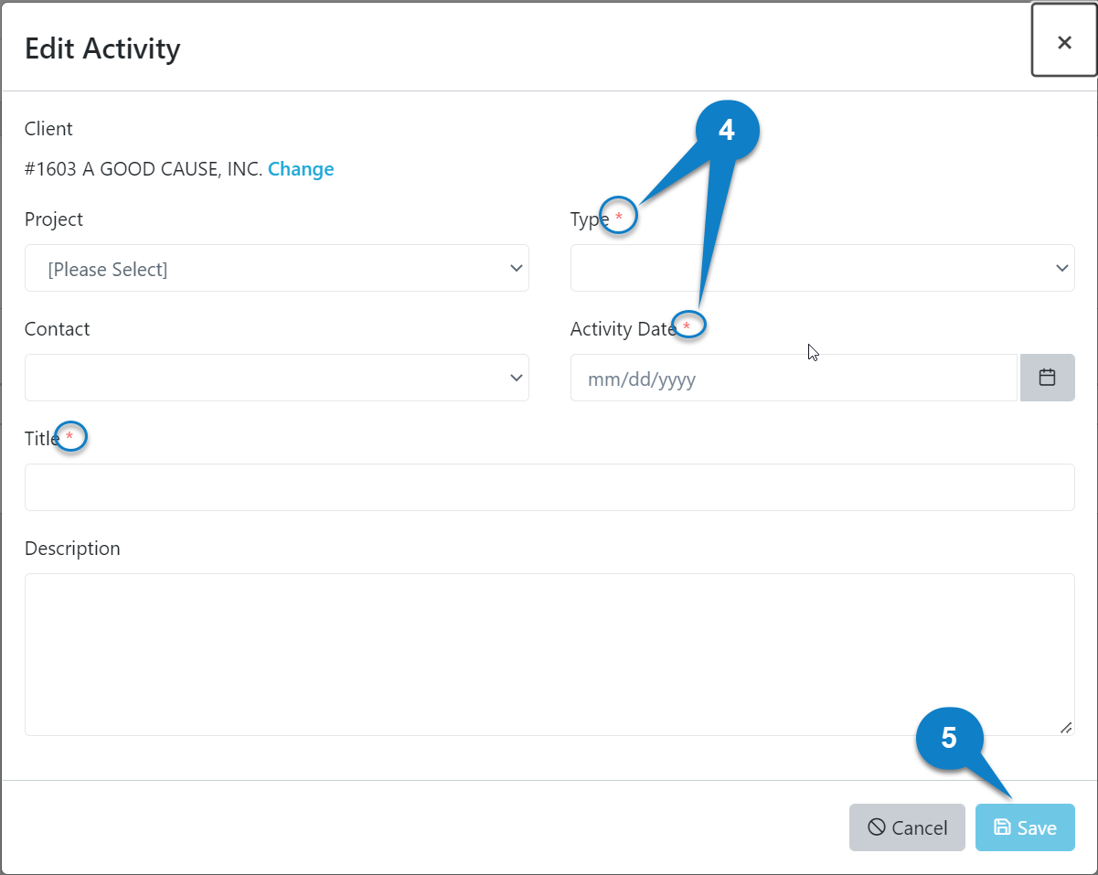 Client - Activities Tab – Firm360