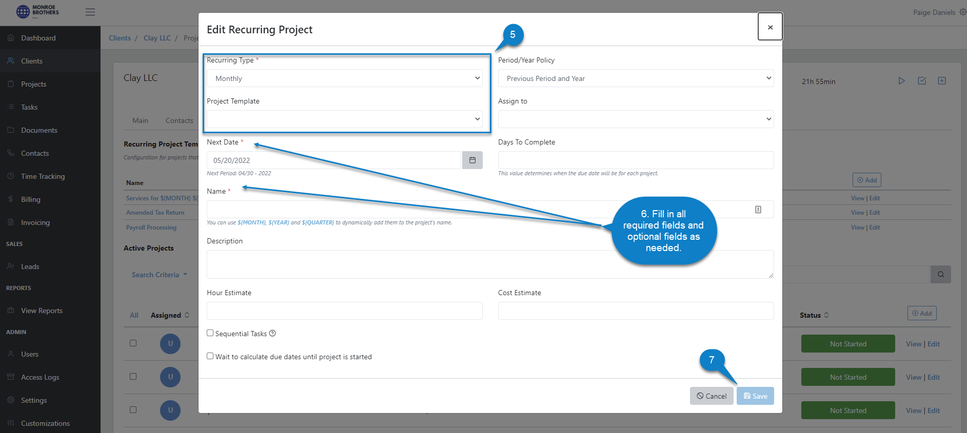 Setup Recurring Project - General – Firm360