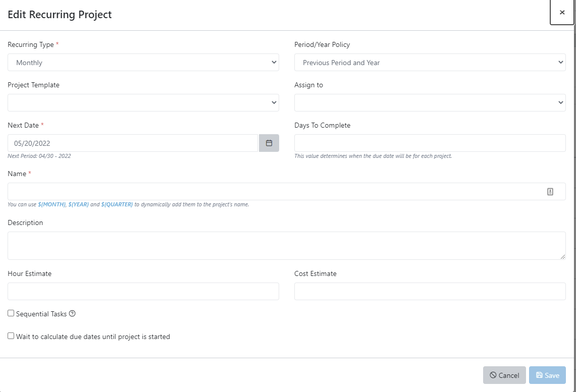 Setup Recurring Projects - in Bulk – Firm360