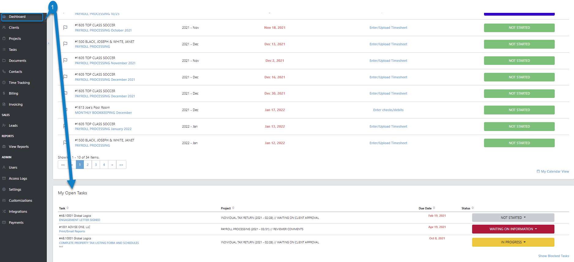 Dashboard Tasks – Firm360