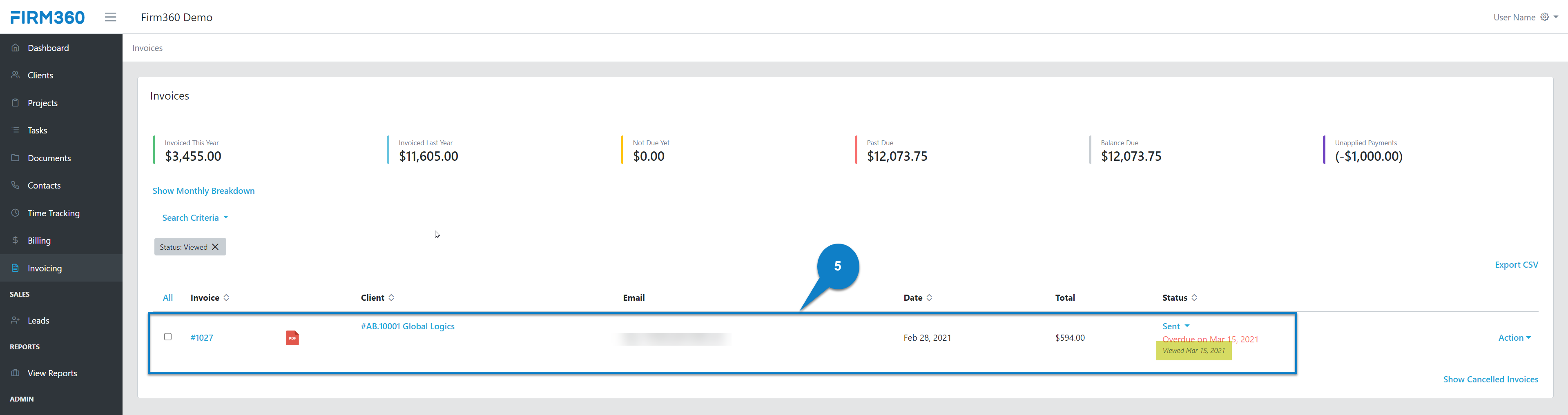 Invoice Search Criteria - Viewed/Unviewed by Client – Firm360