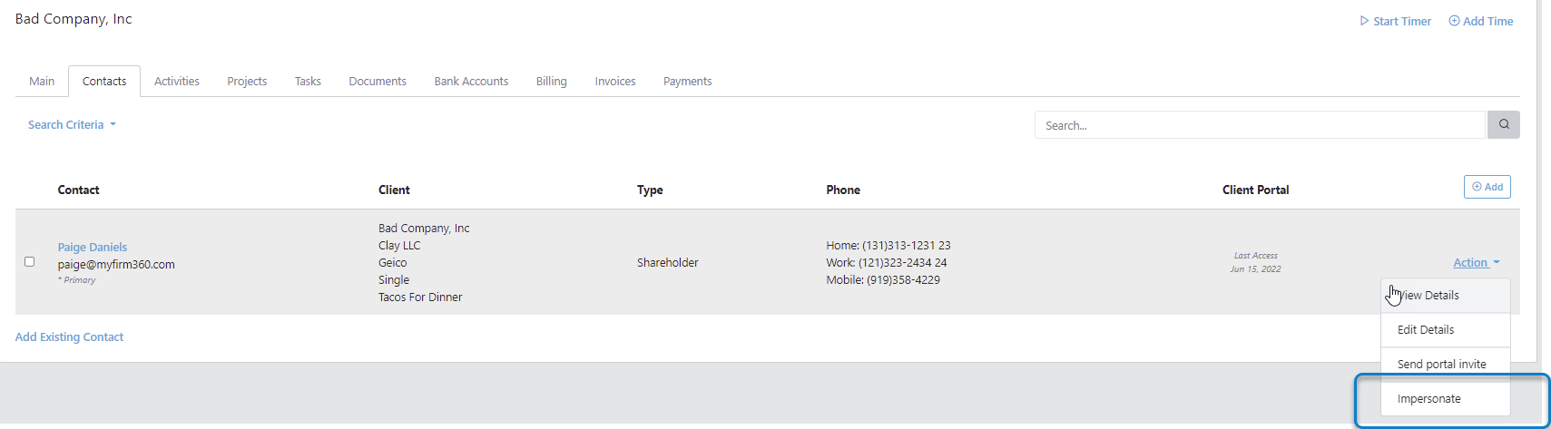 Client Portal - (Impersonate Client View) – Firm360