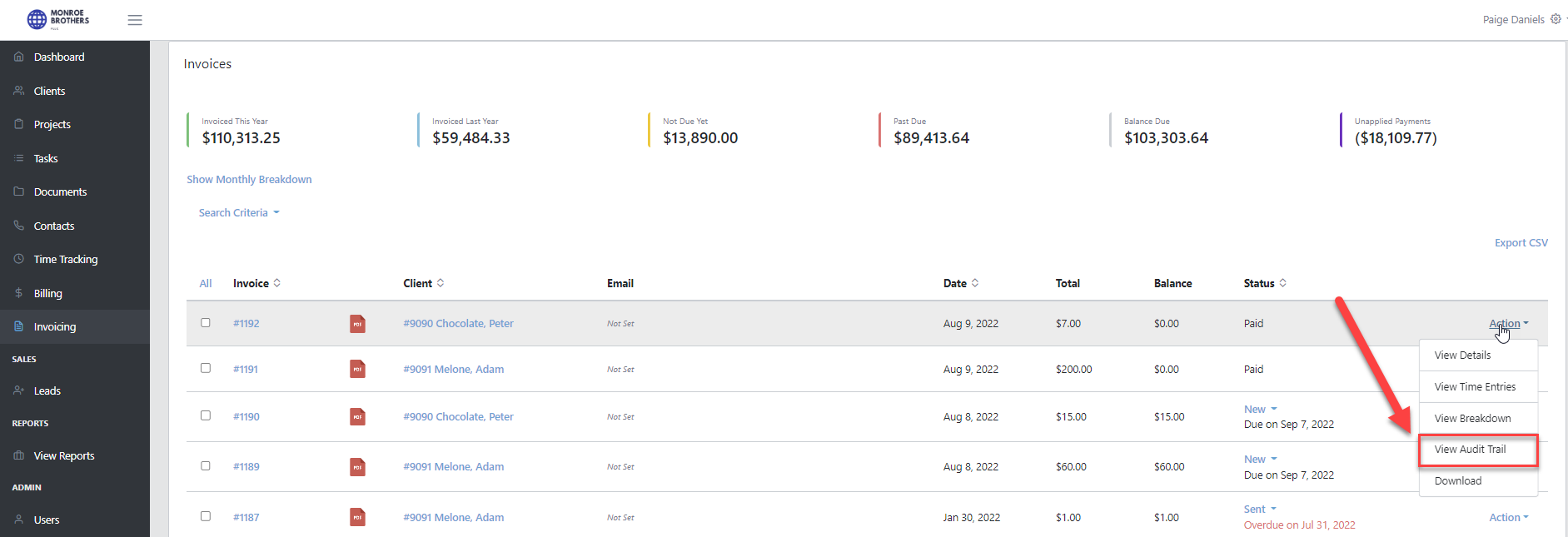 Invoices - View Audit Trail – Firm360