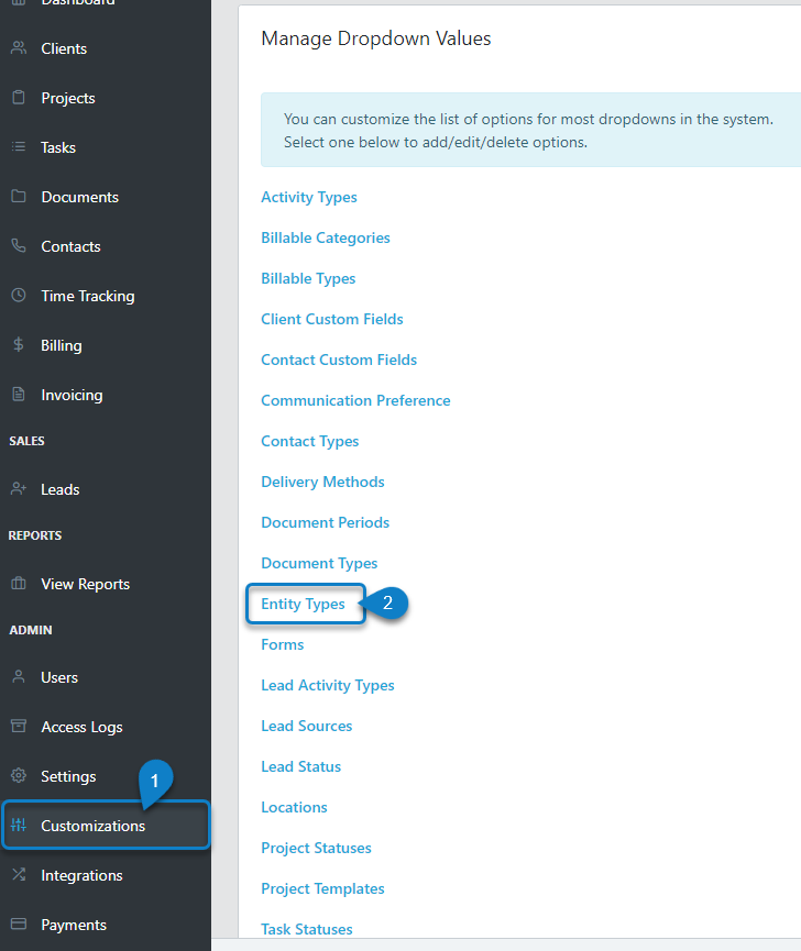 Adding Entity Types in Customizations – Firm360